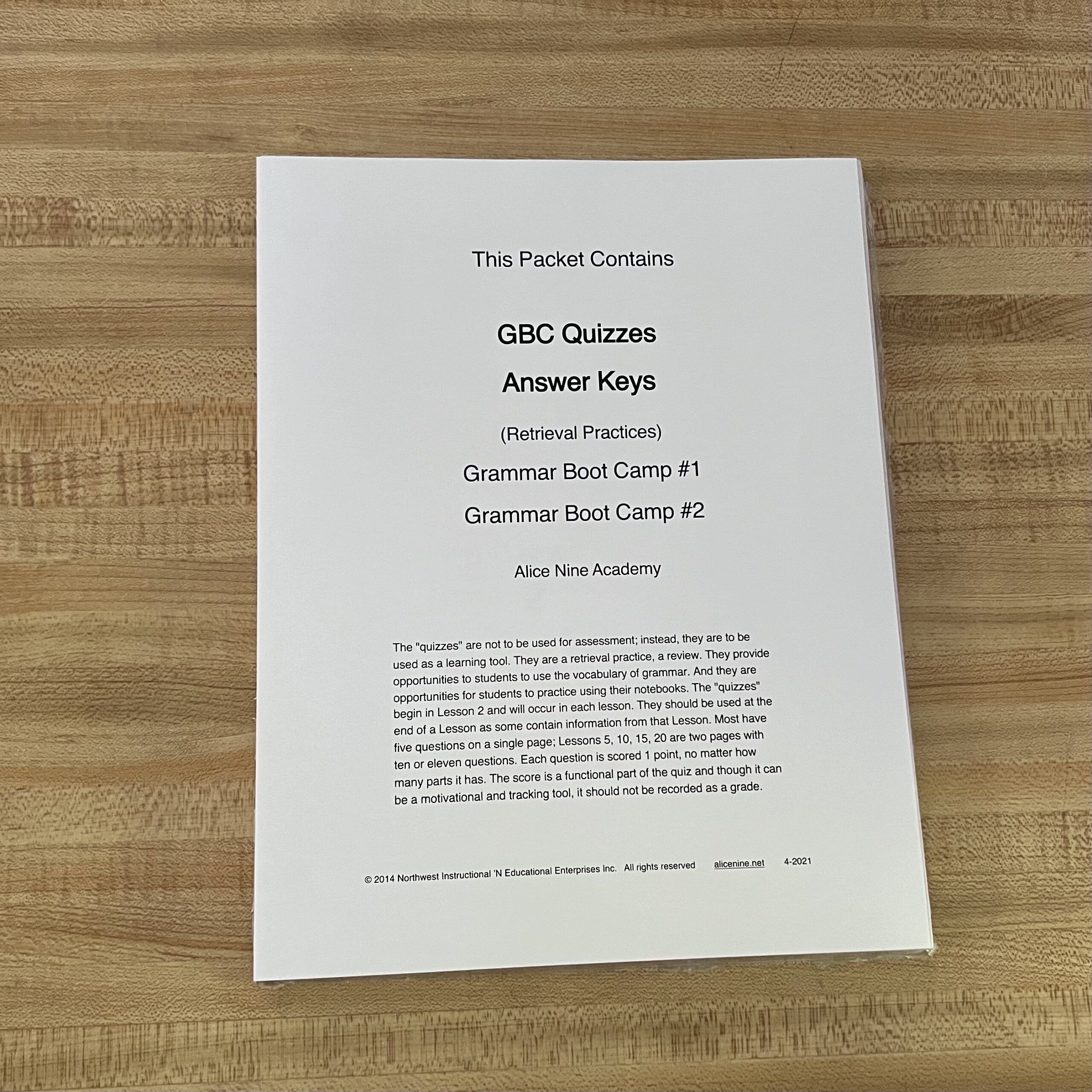 Grammar Boot Camp Quizzes and Answer Key - Alice Nine Academy